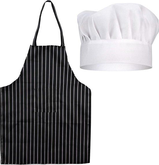 Witte Chef-kok Hoed en Zwart-Wit Gestreept Schort Set voor Volwassenen ...
