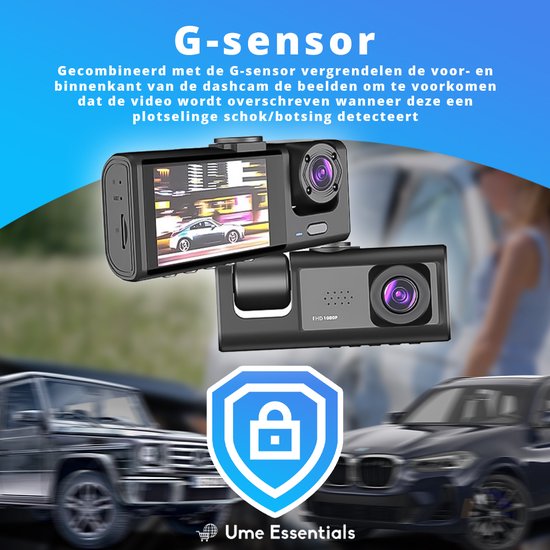 Ume Essentials - Dashcam Voor Auto 3 in 1 - Incl. 32GB SD Kaart - Voor ...
