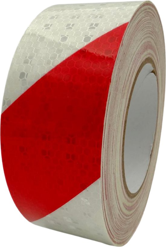 Reflectie tape Rood/Wit - Rol van 5CM x 25M - Veiligheids sticker voor ...