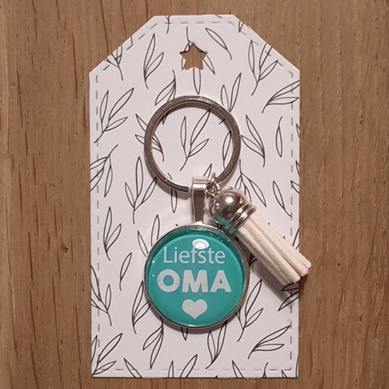 Sleutelhanger met teksthanger Liefste Oma aqua groen / wit | bol