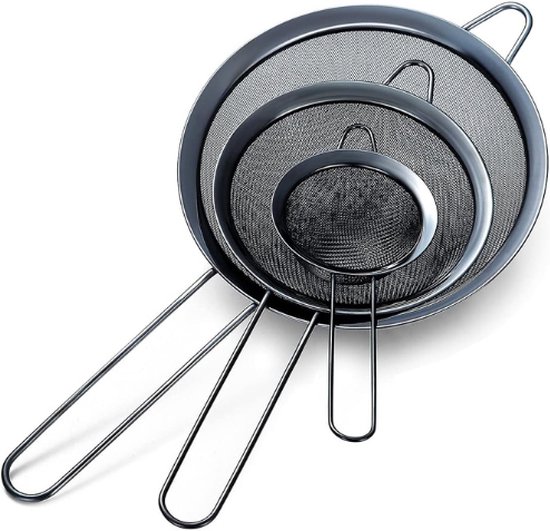 Zwart Zeef Met Fijne Mesh - 3-Delige Set - Zwart Flour Zeef Om Te ...