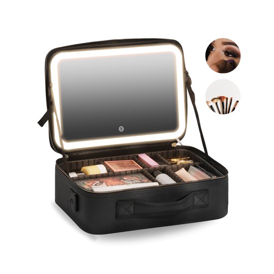 XL Luxe Beautycase Tas met Spiegel & LED Verlichting – Perfecte Make-up ...