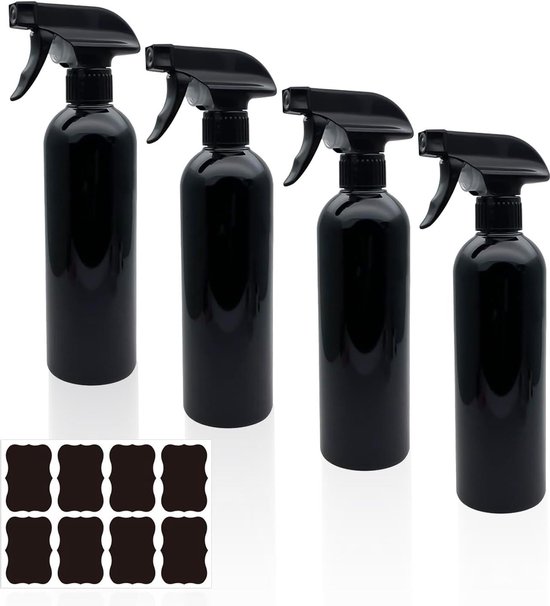 4 Refillable Black Spray Bottles - Multifunctional Plastic Spray ...