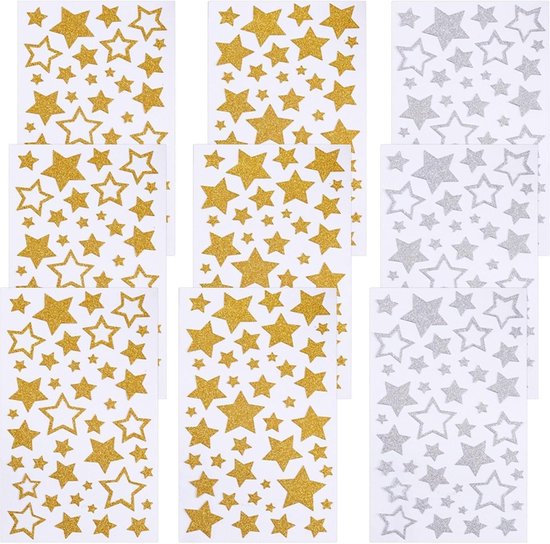 9 Sheets Glitter Stars Stickers - Blank Stars Stickers - Star Stickers ...