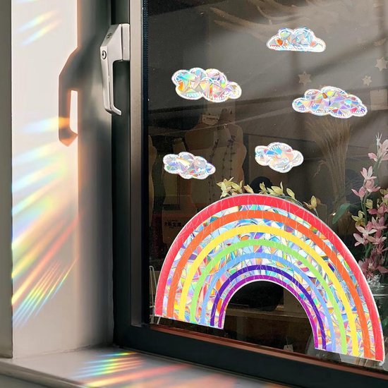 Regenboog wolk raamstickers 6 stuks - niet-klevende zonnevangers ...