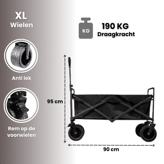 Tobey's Bolderkar XL - Opvouwbaar - Sterk Frame - 190 KG Draagkracht ...