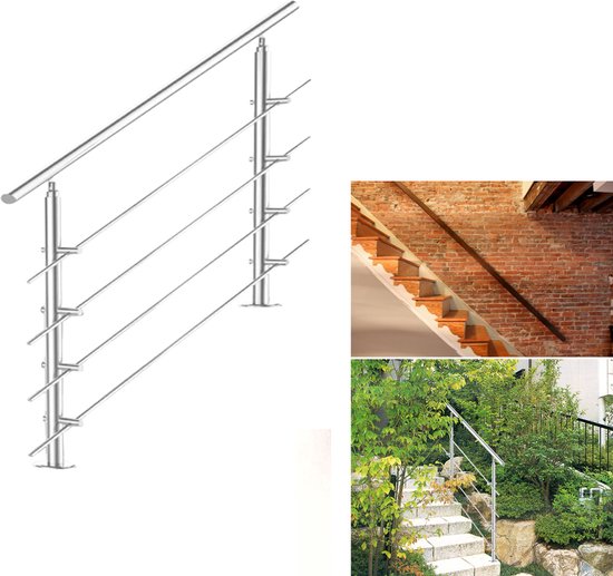 Trapleuning - Roestvrij Stalen - 160cm - 4 Dwarsbalken - leuning voor ...