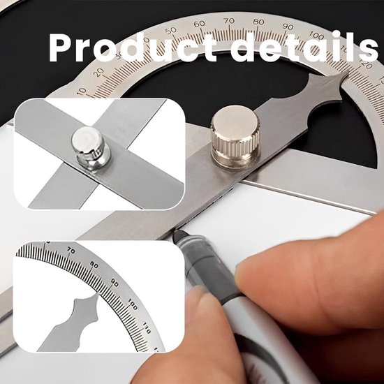 Metalen gradenboog 0-180 graden met verstelbare borgschroef - roestvrijstalen liniaal... | bol