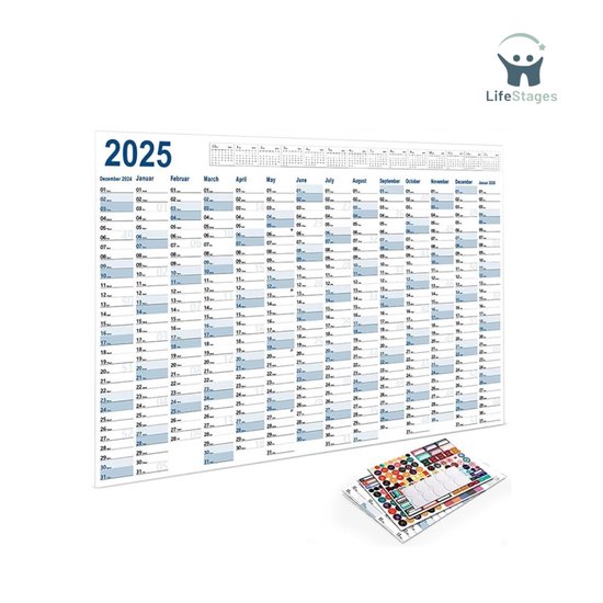 LifeStages - Jaarkalender 2025 - Wandkalender - Jaarplanner 2025 - Vouw ...