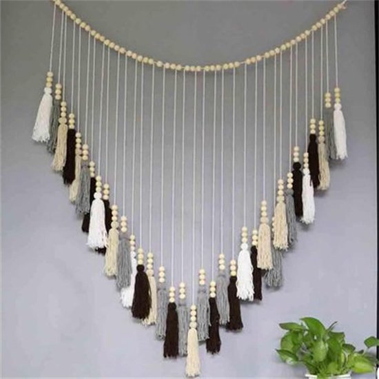 Grote Macramé Wandbehang van Houten Kralen en Kwasten - Natuurlijk Boho ...