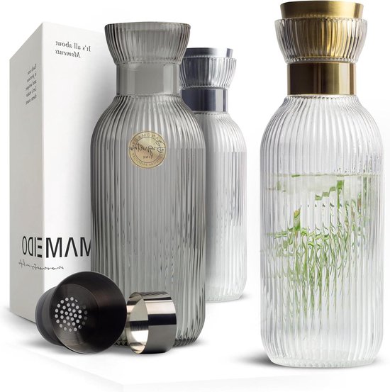 15 l en 1 l waterkaraf - handgeblazen glazen karaf met deksel en zeef voor speciale... | bol