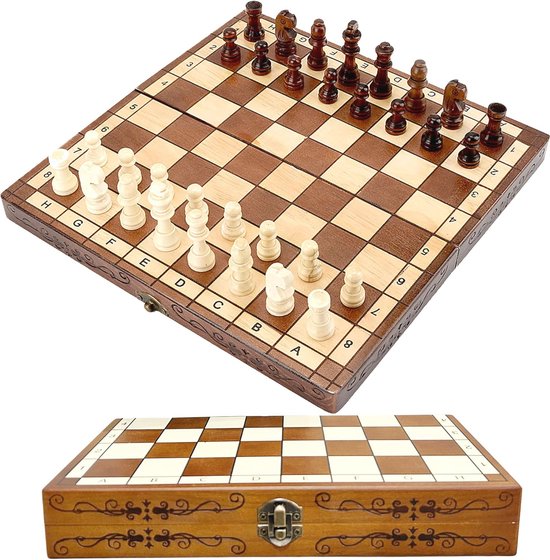 Inklapbare handgemaakte houten schaakset 30 x 30 cm | bol