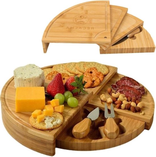 4 Layers Bamboo Snack Board - Round Serving Board for Cheese and ...