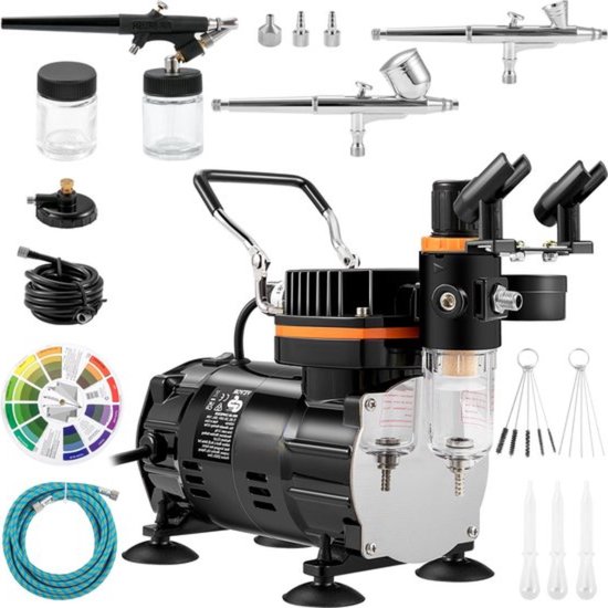 Complete Airbrush Set Met Compressor - Elektrische Spuitpistool - 3 verschillende... | bol