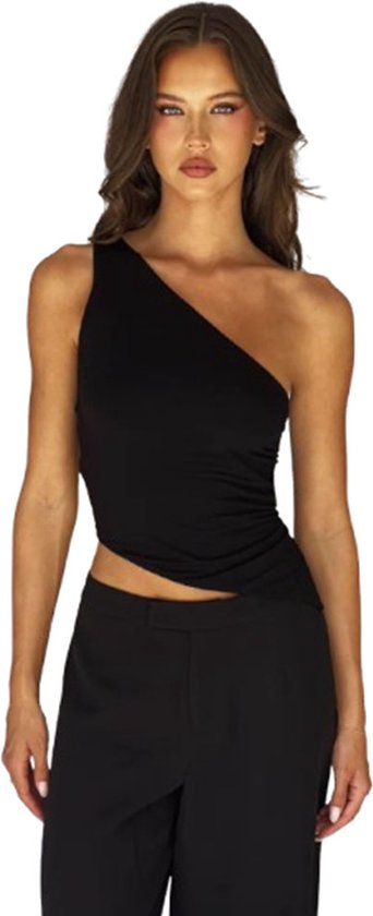 One Shoulder Crop Top met Open Rug - Sexy Zwarte Top met Strikdetails | bol