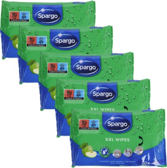 Spargo - vochtige schoonmaakdoekjes XXL - 5 x 20 stuks - Met frisse ...