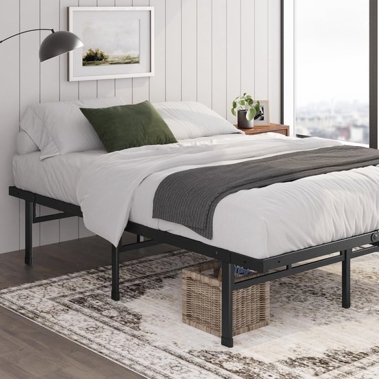 Eenpersoonsbed 90 x 190 cm met Opbergruimte - Metalen Platform Bedframe ...