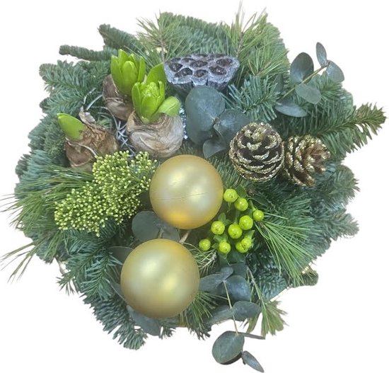 Kerst Stuk -Luxueus in het goud met een goud metallic schaal-33 cm Ø | bol