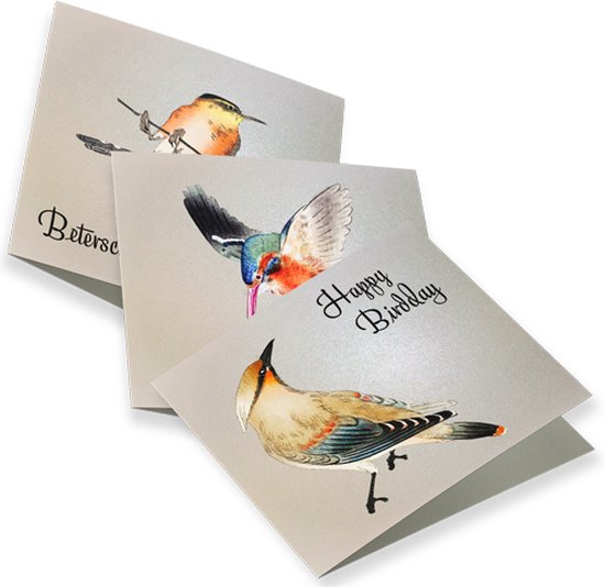 Wenskaarten set Vogelprenten Parelmoer - 10 Dubbele vierkante wenskaarten met... | bol