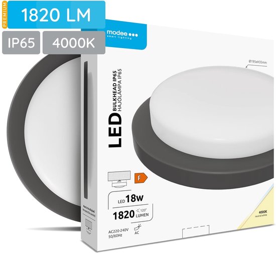 Modee Lighting - LED Bulkhead - 18W 1820lm - 4000K 840 - D195x35mm - IP65 - Zwart | bol