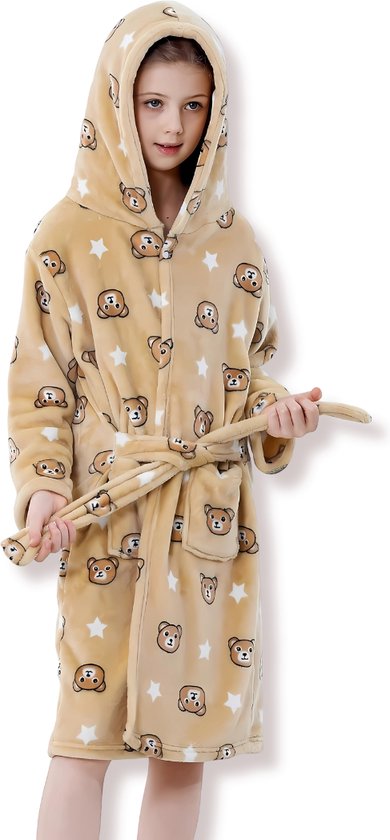 BoefieBoef Beer Kinder Pyjama Badjas 9-13 Jaar – Warme Flanellen ...