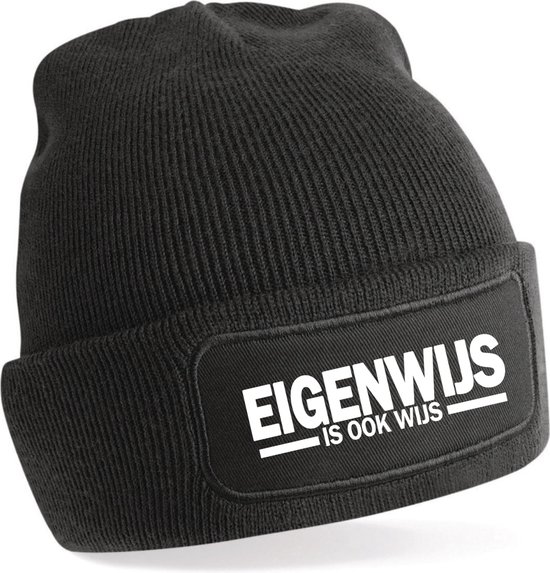 beanie Beechfield - zwart - Grappige tekst - muts - Eigenwijs is ook ...