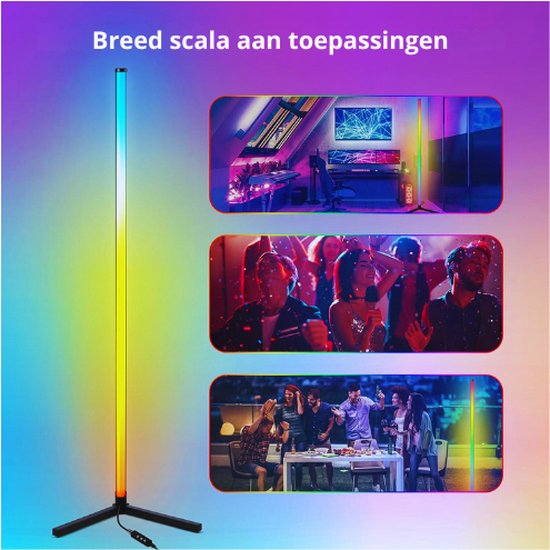 LED-Vloerlamp Dimbaar RGB-Lamp met Afstandsbediening en App-Bediening ...