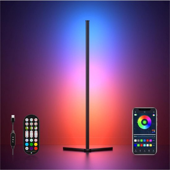 LED-Vloerlamp Dimbaar RGB-Lamp met Afstandsbediening en App-Bediening ...