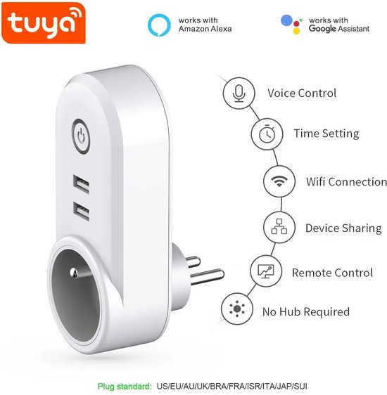 Wifi stopcontact met 2 x USB aansluitingen. T-2025 | bol
