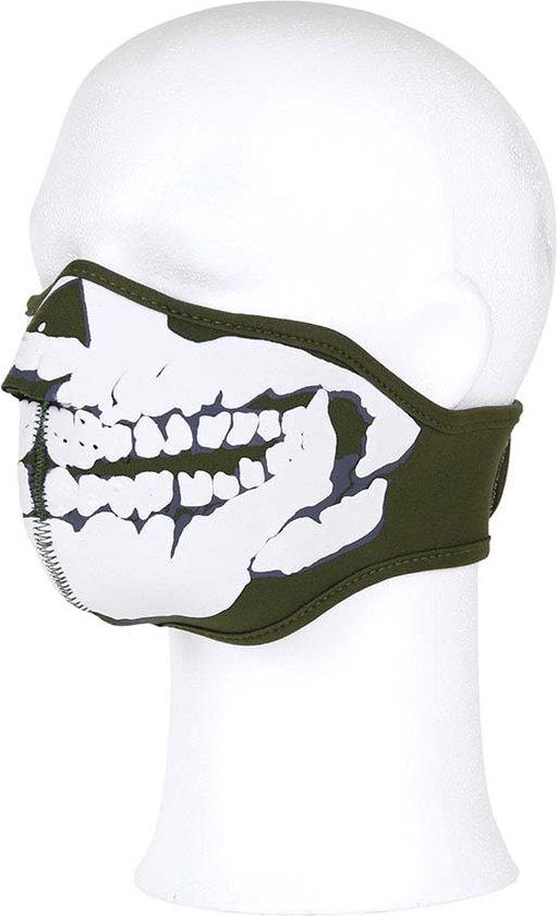 101 INC - Face mask neoprene skull 3D (kleur: Groen / maat: NVT) | bol