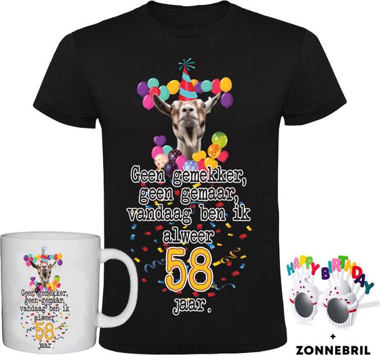 58 Jaar Grappig Heren T-shirt + Mok + Bril - 58e verjaardag - jarig ...