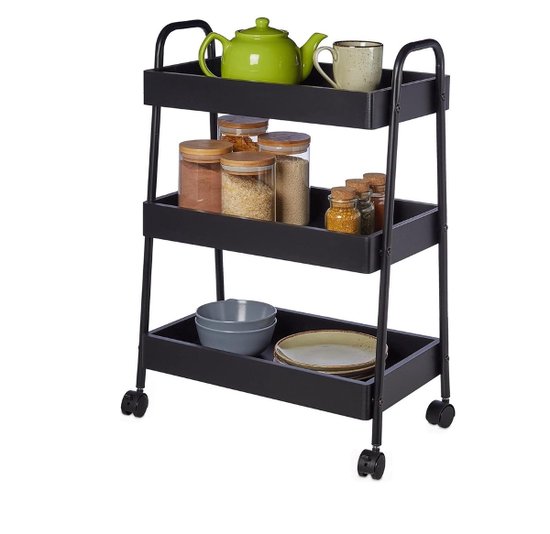 Keukentrolley met 3 etages en 4 wieltjes - Opbergtrolley voor badkamer ...