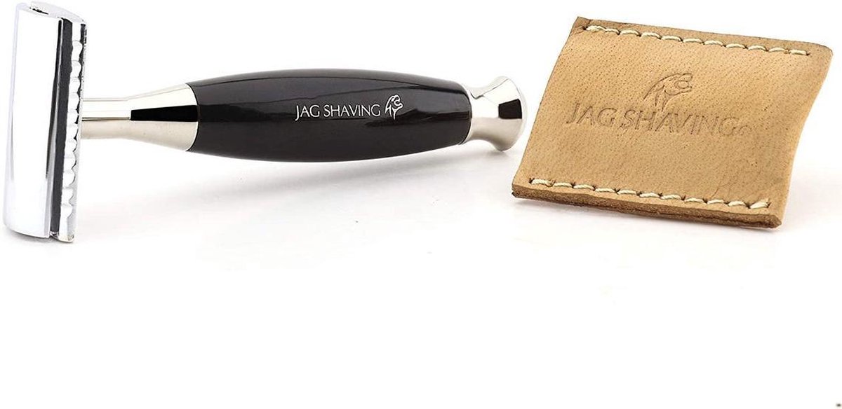 Luxe Heren Scheerset Dubbele Rand Veiligheids Scheermes met Leer Zakje ...