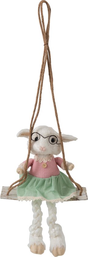 J-Line Schaap Zittend Op Schommel Jute Stof Roze/Groen | bol.com