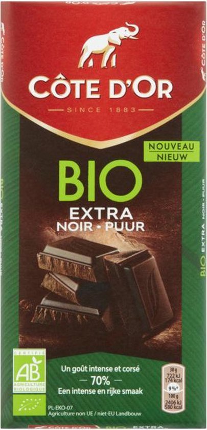 Côte d'Or BIO 70% extra pure chocoladereep - 150g | bol