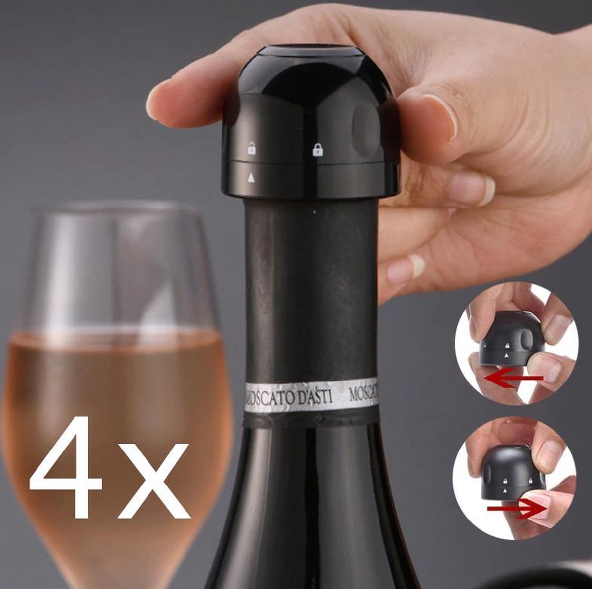 4x Champagne- en wijnstopper - set - Champagne afsluiter/Wijnafsluiter ...