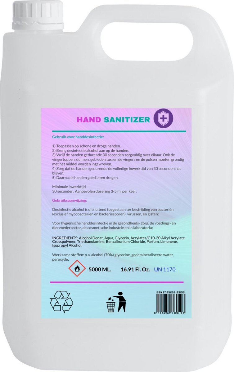 ⭐ Desinfecterende Vloeibare Handalcohol 5 liter - Hand en oppervlakte ...
