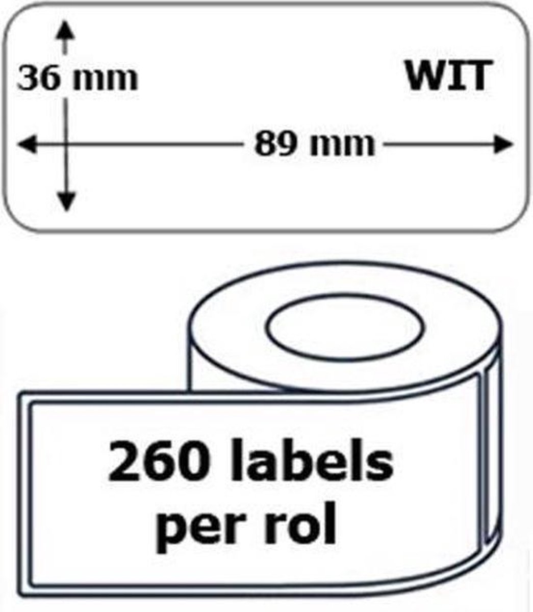 Telano® 10 stuks Dymo Compatible Labels Wit 99012 - 89 x 36 mm - 260 ...