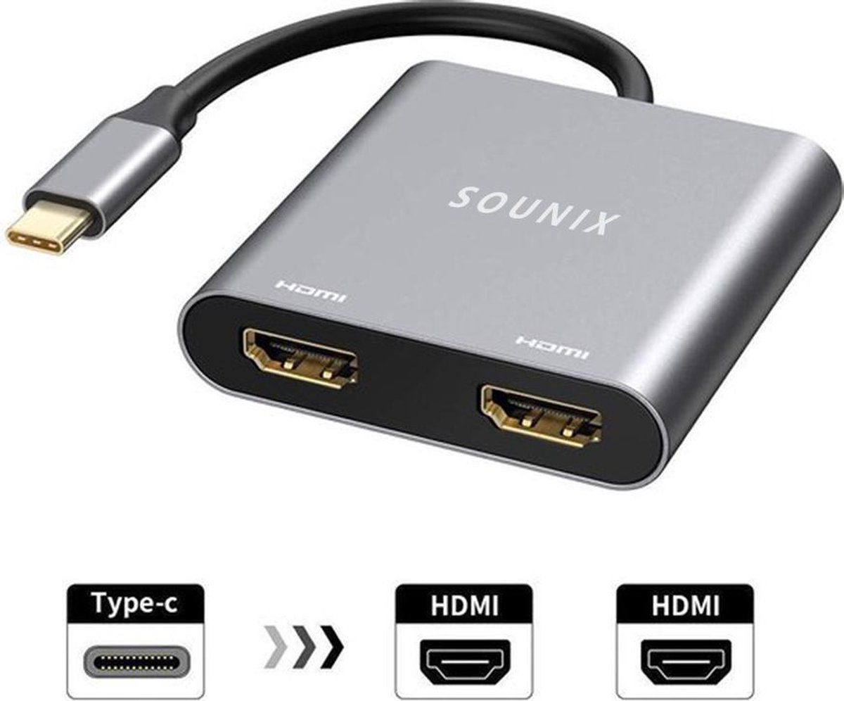 bol.com | Sounix USB C Naar 2X HDMI Adapter+ 4K@30Hz DUAL HDMI HUB