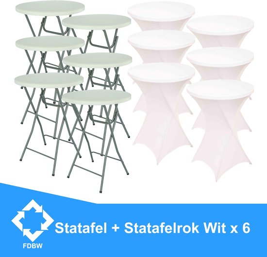 Statafel x 6 + Wit Statafelrok x 6 – 80 cm Dia x 110 cm hoog – Cocktailtafel – Hoge... | bol.com