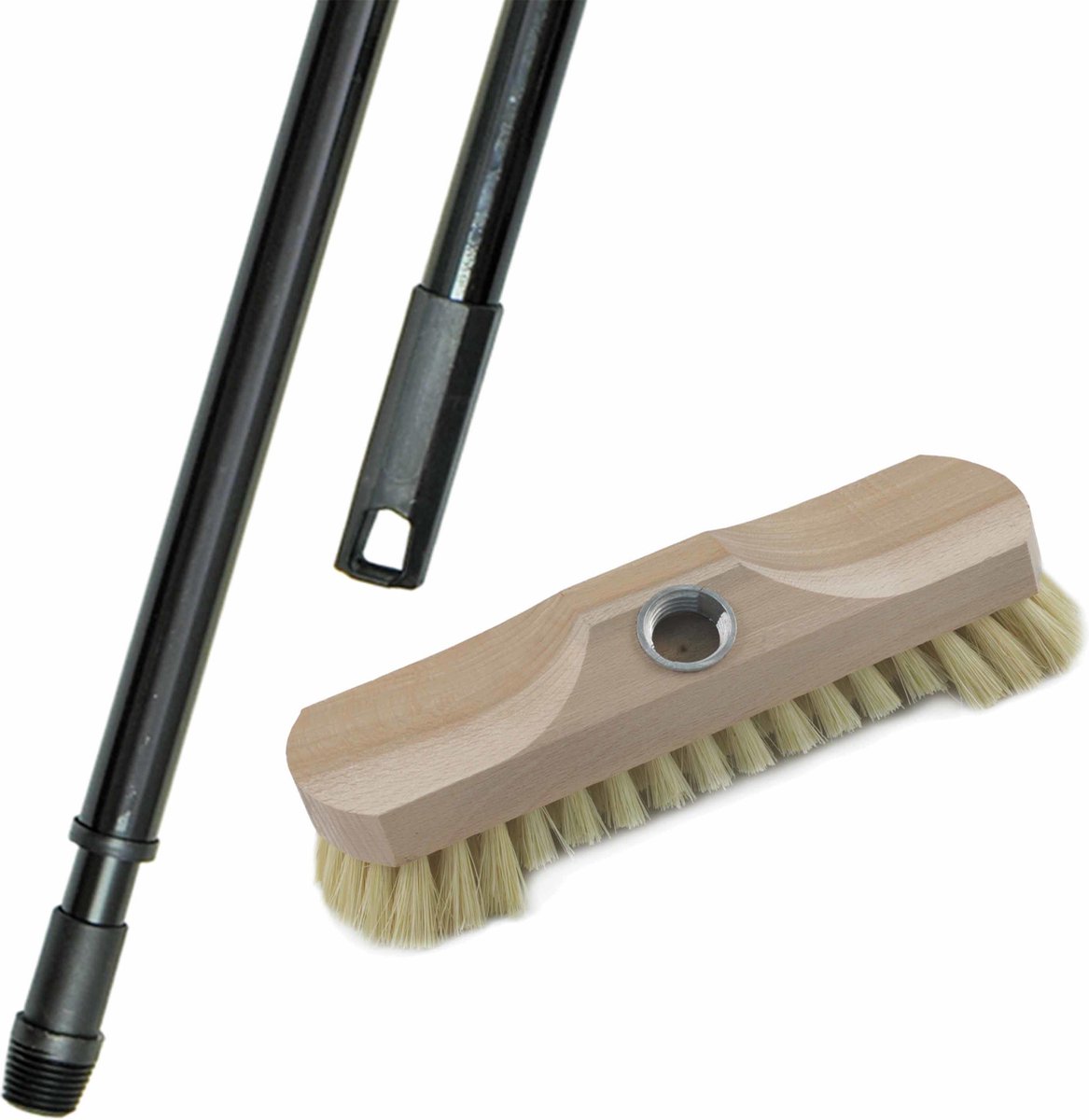 Houten schrobborstel/schrobber inclusief metalen telescoopsteel zwart ...