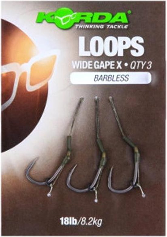 Korda Loop Rigs DF Wide Gape - Barbless - 18lb - Maat 8 | bol