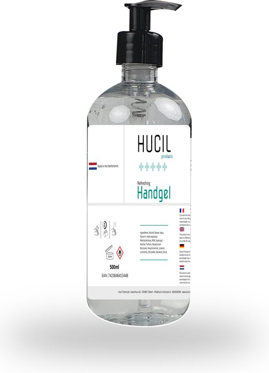 Hucil - hand cleaning gel - met pompje -handalcohol - 70% bio ethanol ...