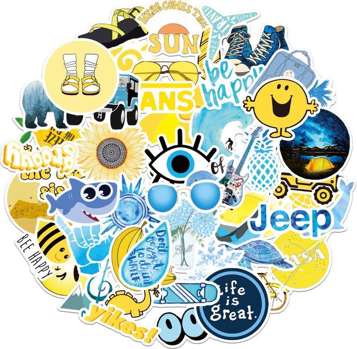 blauw & geel | sticker set | vinyl stickers | 100 stuks | bol.com