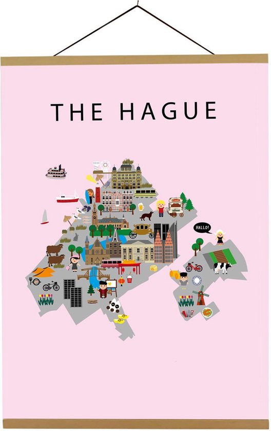 Kaart van Den Haag | B2 poster | 50x70 cm | Roze | Maison Maps | bol