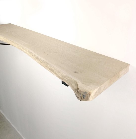Eiken wandplank boomstam 120 x 40 cm inclusief zwarte plankdragers ...