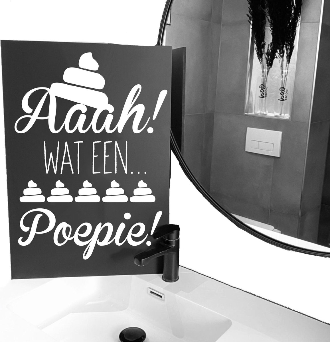 Toiletbord met tekst voor in het toilet-aaah wat een poepie-antraciet ...