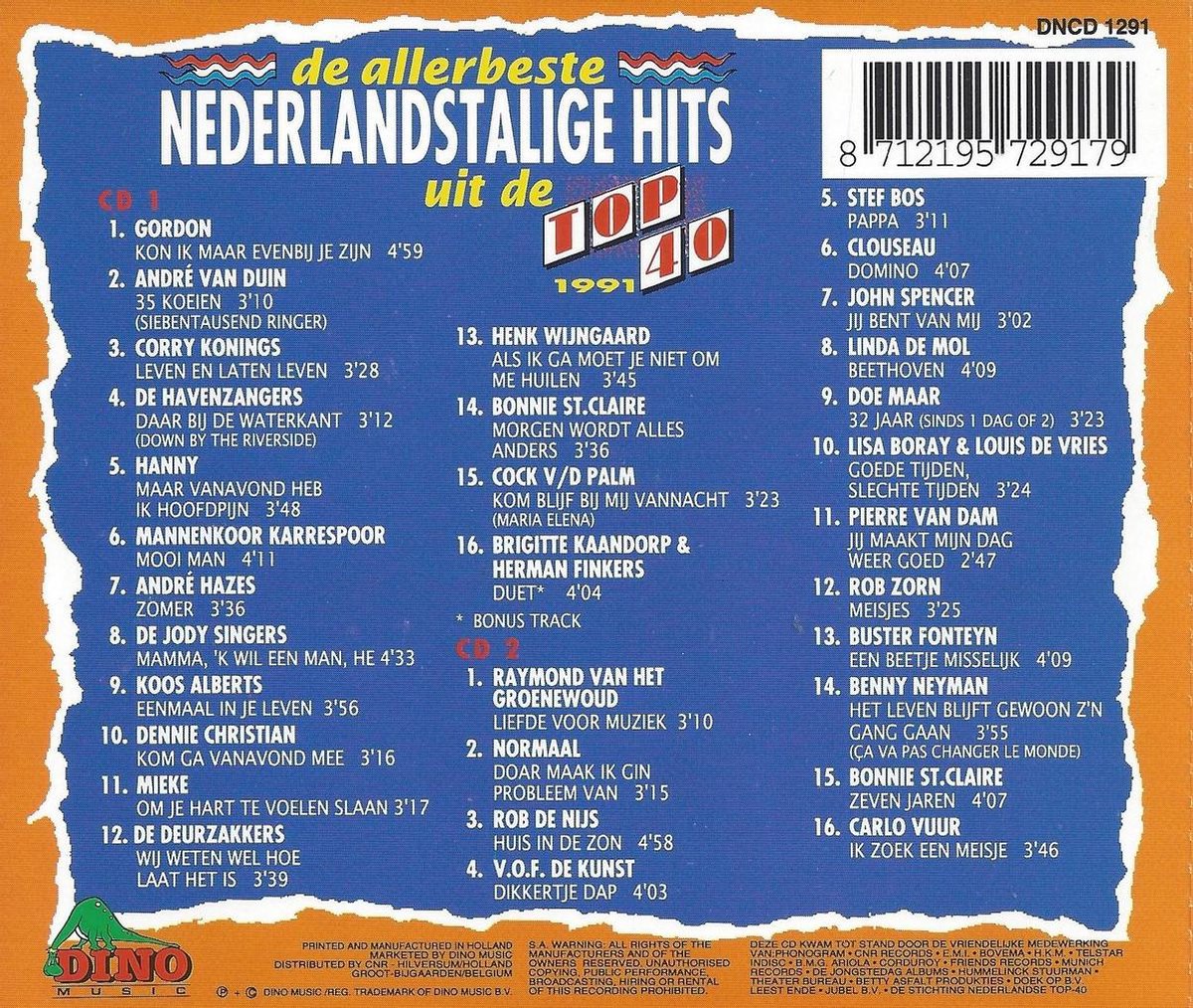 De Allerbeste Nederlandstalige Hits Uit De Top 40 van 1991, zie foto ...