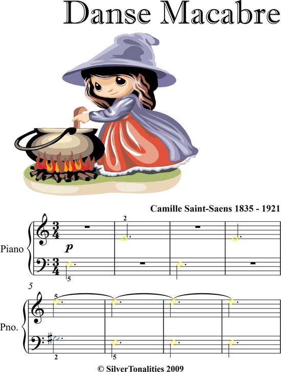 Danse Macabre Camille Saint Saens Easy Piano Sheet Music with Colored ...