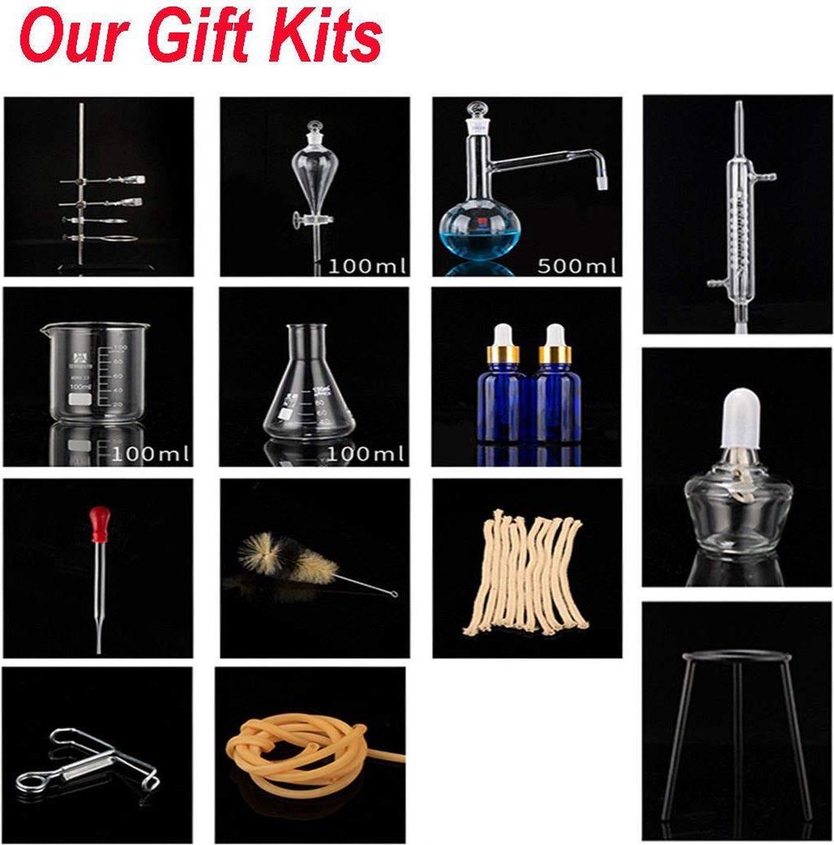 Lab / Scheikunde Distillatie Set |24 stuks | 500 ml Kolf | Etherische ...